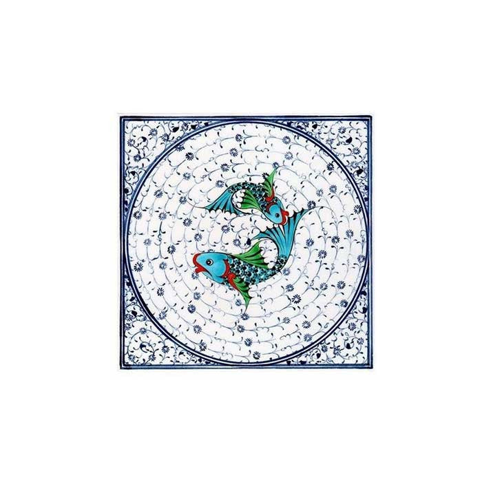 Iznik Classic Tile | Golden Horn Design with Fish Design - İznik Çini